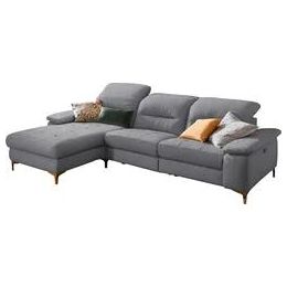 Ecksofa Places of Style "Basel L-Form", grau (hellgrau), B:280cm H:84cm T:184cm, Luxus-Mikrofaser Lederoptik: 100% Polyester, , Struktur: 85% Polyester, 15% Viskose, , Sofas, mit vollmotorischer Relaxfunktion und motorischer Recamiere