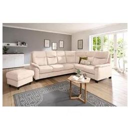 Ecksofa Home Affaire "Boccaccio L-Form", beige (creme), B:265cm H:104cm T:215cm, Struktur weich (90% Polyester / 10% Polyamid), Luxus-Microfaser (100% Polyester), Luxus-Microfaser Vintageoptik(100% Polyester), Sofas, mit Federkern, incl. Kopfteilverstellung, wahlweise Bettfunktion