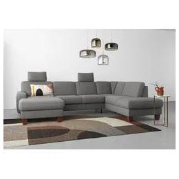 Wohnlandschaft Home Affaire "Vision U-Form" Sofas Gr. B/H/T: 315cm x 90cm x 215cm, Easy care, Ottomane rechts, mit Bettfunktion-mit Stauraum, grau wahlweise mit Bettfunktion und Stauraum, auch in Easy Care-Bezug