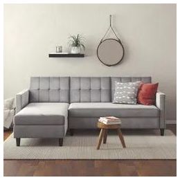 Ecksofa DOREL HOME "Hartford II" Sofas Gr. B/H/T: 213cm x 83cm x 154cm, Samtvelours, Recamiere beidseitig montierbar, grau mit Bettfunktion und Stauraum, Recamiere beidseitig montierbar