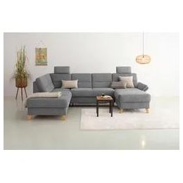 Wohnlandschaft Home Affaire "Westerland U-Form" Sofas Gr. B/H/T: 303 cm x 90 cm x 213 cm, Chenille-Optik, Ottomane links, ohne Bettfunktion, ohne Stauraum ohne Armlehnfunktion, grau Federkern, wahlweise Bettfunktion, Stauraum und Armlehn-Verstellung