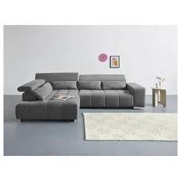 Ecksofa COTTA "Orion L-Form" Sofas Gr. B/H/T: 310cm x 70cm x 225cm, Luxus-Microfaser, Ottomane links, grau (anthracite) mit Ottomane, inklusive verstellbarer Kopfstützen und 5 Nierenkissen