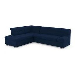 Ecksofa DOMO collection "Mona L-Form" Sofas Gr. B/H/T: 271cm x 80cm x 213cm, Samtoptik, Ottomane links, ohne Funktion, blau (marine) wahlweise mit Bett- und Armlehnfunktion