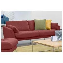 2,5-Sitzer W.Schillig "softy" Sofas Gr. B/H/T: 203cm x 79cm x 93cm, Chenille-Flachgewebe R66, rot (rot r66) mit dekorativer Heftung im Sitz, Füße Chrom glänzend