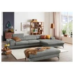 Ecksofa W.Schillig "piedroo" Sofas Gr. B/H/T: 343cm x 70cm x 193cm, Stoff S37, Longchair rechts, mit Kopfteilverstellung-ohne Sitztiefenverstellung, grau (grey s37) Kopfteilverstellung, wahlweise mit Sitztiefenverstellung, Breite 343cm