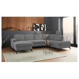 Wohnlandschaft Places of Style "Lolland U-Form" Sofas Gr. B/H/T: 303 cm x 88 cm x 212 cm, Luxus-Microfaser ALTARA NUBUCK, Ottomane rechts, ohne Bettfunktion und Stauraum, grau (steel) Wahlweise mit Bettfunktion und Stauraum, auch abwischbarem Bezug