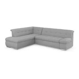 Ecksofa DOMO collection "Mona L-Form" Sofas Gr. B/H/T: 271cm x 80cm x 213cm, Samtoptik, Ottomane links, ohne Funktion, silberfarben (silber) wahlweise mit Bett- und Armlehnfunktion