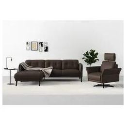 Sit & More Ecksofa SIT & MORE "Scandia L-Form" Sofas Gr. B/H/T: 269cm x 82cm x 183cm, Microfaser, Recamiere links, Ohne Kopfteilverstellung-Ohne Armteilfunktion-Mit schwarzen matten Metallfüßen, braun (dunkelbraun) Wahlweise mit Kopfteilverstellung und Armteilfunktion