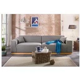 3-Sitzer Home Affaire "Terry" Sofas Gr. B/H/T: 278cm x 75cm x 89cm, Struktur fein, Inklusive 2 Zierkissen, grau (hellgrau) mit offener Kedernaht und Holzuntergestell