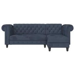 Ecksofa DOREL HOME "Felix, L-Form, 241 cm (Liegefl.108x195 cm), Recamiere tauschbar" Sofas Gr. B/H/T: 241cm x 83cm x 154cm, Veloursstoff, Recamiere beidseitig montierbar, blau verstellb. Rückenlehne, Bett-Funktion, Velours, Kunstleder, Vintage