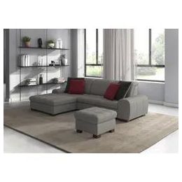 Sit & More Ecksofa SIT&MORE "Luxor L-Form" Sofas Gr. B/H/T: 275 cm x 82 cm x 173 cm, Struktur fein, mega-Recamiere links, mit Bettfunktion-mit Bettkasten-mit Kopfteilverstellung, grau (hellgrau) wahlweise mit Bettfunktion, Bettkasten und Kopfteilverstellung