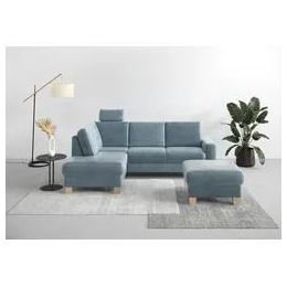 Ecksofa Home Affaire "Summer L-Form" Sofas Gr. B/H/T: 236 cm x 91 cm x 170 cm, Breitcord, Ottomane links, ohne Bettfunktion-ohne Bettkasten-mit Federkern, blau (blau, grau) mit Ottomane, wahlweise Bettfunktion und Bettkasten, Cord-Bezug