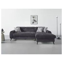 Ecksofa COTTA "Mia L-Form mit 3 Zierkissen", schwarz, B:236cm H:74cm T:164cm, 90% Polyester 10% Polyamid, Sofas, wahlweise mit Bettfunktion, Bettkasten, Beleuchtung & Wireless-Charger
