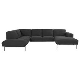 Wohnlandschaft Andas "Lungre, U-Form" Sofas Gr. B/H/T: 355cm x 82cm x 197cm, Struktur, Recamiere rechts, Wohnlandschaft XXL, schwarz (jet black) in verschiedenen Größen, extra hohe Füße aus Metall