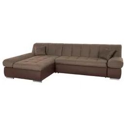 Ecksofa DOMO collection "Mona L-Form" Sofas Gr. B/H/T: 297cm x 80cm x 173cm, Kunstleder SOFTLUX-Struktur fein, Recamiere links, mit Bettfunktion-mit Armlehnenfunktion, braun (dunkelbraun, braun) wahlweise mit Bettfunktion