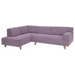 Ecksofa Tom Tailor HOME "NORDIC PURE" Sofas Gr. B/H/T: 249cm x 77cm x 181cm, Samtstoff STC, Ottomane links, lila (lila stc 8) mit Ottomane, im Retrolook, Füße Buche natur