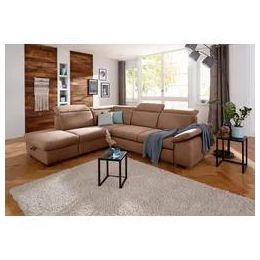 Ecksofa Home Affaire "Mauritius L-Form" Sofas Gr. B/T: 276 cm x 232 cm, Luxus-Microfaser Lederoptik, Ottomane links, ohne Bettfunktion-ohne Bettkasten, braun mit Ottomane, Kopfteil- und Armlehnverstellung