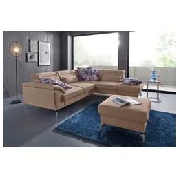 Sit & More Ecksofa SIT & MORE "Percy L-Form" Sofas Gr. B/H/T: 270cm x 77cm x 235cm, Feinstruktur, Ottomane rechts, mit satiniertem Nickelfuß, beige 12 cm Fußhöhe, Sitztiefenverstellung, wahlweise in 2 Fußfarben