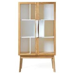 Bücherregal WOODMAN "Hilla" Regale beige (natur/weiss) Breite 88 cm, Türen mit Glaseinsätzen, Holzfurnier aus Eiche