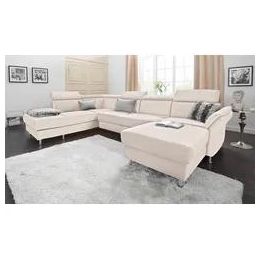 Sit & More Wohnlandschaft SIT & MORE "Avignon U-Form" Sofas Gr. B/H/T: 331cm x 97cm x 228cm, Struktur, Recamiere rechts, mit Kopfteilverstellung-mit Bettfunktion, beige (linen) wahlweise mit Bettfunktion und Stauraum, inklusive Kopfteilverstellung