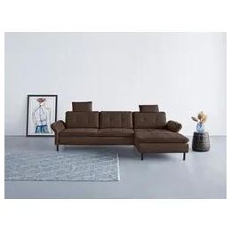 Ecksofa Inosign "Birkholm L-Form" Sofas Gr. B/H/T: 267cm x 83cm x 174cm, Luxus-Microfaser ALTARA NUBUCK, Recamiere rechts, mit Armlehnfunktion, braun (dunkelbraun) Armlehnverstellung, auch in Easy Clean Bezug - mit Wasser zu reinigen