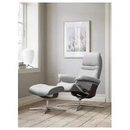 Relaxsessel stressless "Sunrise" Sessel Gr. ROHLEDER Stoff Q2 FARON, Cross Base Braun, Relaxfunktion-Drehfunktion-PlusTMSystem-Gleitsystem-BalanceAdaptTM, B/H/T: 92cm x 105cm x 80cm, grau (light grey q2 faron) mit Cross Base, Größe S, M & L, Holzakzent Braun