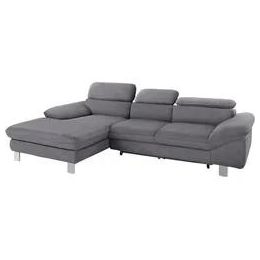 Ecksofa COTTA "Driver L-Form" Sofas Gr. B/H/T: 268cm x 73cm x 169cm, Chenille, Recamiere links, mit Kopfteilverstellung-ohne Bettfunktion und Bettkasten, grau (stone) mit Kopfteilverstellung, wahlweise Bettfunktion