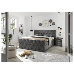 Boxspringbett ED EXCITING DESIGN "Hammonton" Komplettbetten Gr. Microvelours, Liegefläche B/L: 180 cm x 200 cm, Gewicht bis: 120 kg + 120 kg H2 + H2, 7-Zonen-Tonnentaschen-Federkernmatratze, grau (anthrazit, infinity 16 elephant) Boxspringbett inkl. Topper mit Klimaband und 2 versteckten Bettkästen