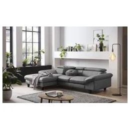 Ecksofa Home Affaire "Pilot L-Form" Sofas Gr. B/H/T: 268cm x 73cm x 108cm, Kunstleder SOFTLUX, Recamiere links, mit Kopfteilverstellung-mit Bettkasten-mit Bettfunktion, grau (fango) wahlweise mit Bettfunktion und Bettkasten