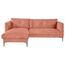 Ecksofa LEONIQUE "Falbella, L-Form" Sofas Gr. B/H/T: 235cm x 84cm x 165cm, Samtoptik, Recamiere links, rosa (blossom) extra hohe Füße aus Metall, für kleine Räume geeignet