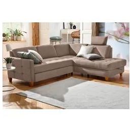 Ecksofa Home Affaire "Earl L-Form", beige (dunkelbeige), B:233cm H:80cm T:196cm, Luxus-Microfaser in Lederoptik (100% Polyester), Struktur fein (100% Polyester), Luxus-Microfaser ALTARA NUBUCK (100% Polyester), Sofas, wahlweise auch mit Bettfunktion oder Bettfunktion mit Bettkasten