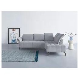 Ecksofa Inosign "Fresh L-Form", grau (hellgrau), B:260cm H:79cm T:220cm, 100% Polyester, Sofas, Federkern, wahlweise Kopfteilverstellung und motorischer Vorziehsitz