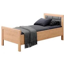 Einzelbett Priess "Arnsberg", braun (livorno buche, anthrazit), B:108cm L:208cm, Betten, Jugendbett Kinder-Einzelbett Bettgestell, Komforthöhe mit gepolstertem Kopfteil