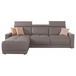 Ecksofa DOMO collection "Ava L-Form" Sofas Gr. B/H/T: 262cm x 84cm x 167cm, Kunstleder SOFTLUX, Recamiere links, mit Kopfteilverstellung, braun (schlamm) mit Recamiere, Federkern wahlweise Kopfteilverstellungen