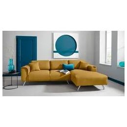 Ecksofa Inosign "Malaga L-Form" Sofas Gr. B/H/T: 276cm x 85cm x 169cm, Struktur fein, Recamiere rechts, gelb (senf) Deckenoptik auf Recamiere und Armlehne