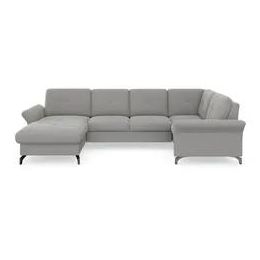 Wohnlandschaft Places of Style "Calando U-Form" Sofas Gr. B/H/T: 326 cm x 91 cm x 188 cm, Struktur weich, mega-Recamiere links, ohne Bettfunktion-ohne Bettkasten-ohne Armteilverstellung, silberfarben (silber) wahlweise mit Bettfunktion, Bettkasten und Armteilfunktion