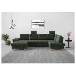 Sit & More Wohnlandschaft SIT&MORE "Westham U-Form" Sofas Gr. B/H/T: 338 cm x 88 cm x 172 cm, Struktur weich, Ottomane rechts, mit Federkern-ohne Bettfunktion-ohne Armteilverstellung-ohne Sitztiefenverstellung-ohne Bettkasten, grün (jungle) wahlweise mit Bettfunktion, Bettkasten, Sitztiefenverstellung