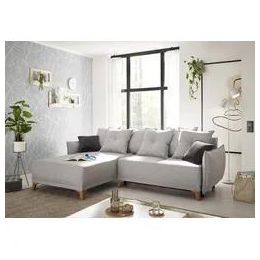 Ecksofa ED EXCITING DESIGN "Pamplona L-Form" Sofas Gr. B/H/T: 255cm x 91cm x 185cm, Webstoff, Recamiere beidseitig montierbar, grau (grau/denver 16 silver/zierkissen lapit anthrazit) mit Bettfunktion, Bettkasten, Rücken- und Zierkissen, frei im Raum