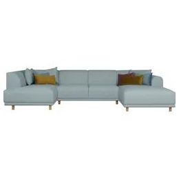 Wohnlandschaft Andas "Maroon U-Form" Sofas Gr. B/H/T: 358cm x 82cm x 192cm, Struktur grob, Ottomane links, blau (petrol) in skandinavischem Design, mit losen Kissen