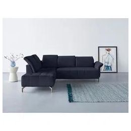 Ecksofa Inosign "Fresh L-Form" Sofas Gr. B/H/T: 260cm x 79cm x 220cm, Samtoptik, Ottomane links, ohne Armteilverstellung-ohne Kopfteilverstellung, blau (navy) Federkern, wahlweise Kopfteilverstellung und motorischer Vorziehsitz