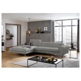 Ecksofa W.Schillig "piedroo" Sofas Gr. B/H/T: 343cm x 70cm x 193cm, Chenille-Flachgewebe R66, Longchair links, mit Kopfteilverstellung-ohne Sitztiefenverstellung, grau (grey r66) Kopfteilverstellung, wahlweise mit Sitztiefenverstellung, Breite 343cm