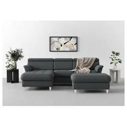 Sit & More Ecksofa SIT&MORE "Marano L-Form" Sofas Gr. B/T: 257 cm x 166 cm, Luxus-Microfaser ALTARA NUBUCK, mega-Recamiere links, ohne Bettfunktion-ohne Bettkasten-inklusive Kopfteilverstellung-Fußfarbe: Nickel satiniert, grau (dunkelgrau) inklusive Kopfteilverstellung, wahlweise mit Bettfunktion, Bettkasten