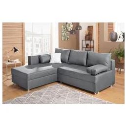 Ecksofa Home Affaire "Italia L-Form" Sofas Gr. B/H/T: 217cm x 80cm x 182cm, Struktur fein, Ottomane beidseitig montierbar, grau (dunkelgrau) mit Bettfunktion und Bettkasten, Federkern-Polsterung