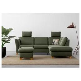 Ecksofa Home Affaire "Trelleborg L-Form" Sofas Gr. B/H/T: 252 cm x 86 cm x 213 cm, Feincord, Ottomane rechts, mit Bettfunktion-mit Stauraum, grün (olive) wahlweise mit Bettfunktion und Bettkasten, inkl. Federkern-Polsterung