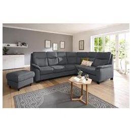 Ecksofa Home Affaire "Boccaccio L-Form", grau, B:265cm H:104cm T:215cm, Struktur weich (90% Polyester / 10% Polyamid), Luxus-Microfaser (100% Polyester), Luxus-Microfaser Vintageoptik(100% Polyester), Sofas, mit Federkern, incl. Kopfteilverstellung, wahlweise Bettfunktion