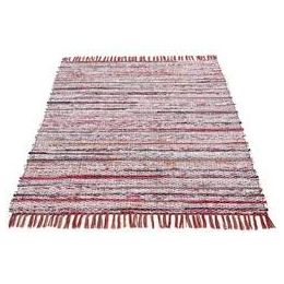 Teppich CarpetFine "Kelim Chindi, Wendeteppich" Teppiche Gr. B: 200 cm 1 St., 6 mm, L: 250 cm, rot Fransenteppich handgewebt, Fleckerlteppich mit Fransen, auch vielen in Läufergrößen