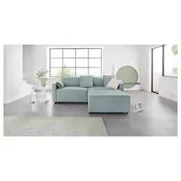 Ecksofa Inosign "Marva 3tlg. L-Form" Sofas Gr. B/H/T: 220cm x 89cm x 180cm, Samtoptik, grün (mint) beide Armlehnelemente ausziehbar für Bettfunktion, mit Bettkasten