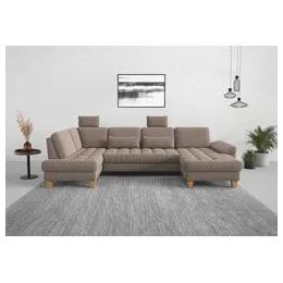 Sit & More Wohnlandschaft SIT & MORE "Westham U-Form" Sofas Gr. B/H/T: 338 cm x 88 cm x 172 cm, Struktur weich, Ottomane links, ohne Federkern-ohne Bettfunktion-ohne Armteilverstellung-ohne Sitztiefenverstellung-ohne Bettkasten, grau (taupe) wahlweise mit Bettfunktion, Bettkasten, Sitztiefenverstellung