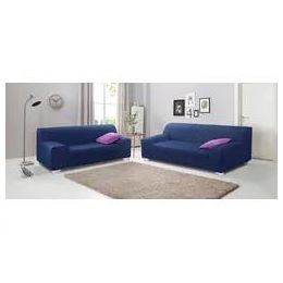 Polstergarnitur DOMO collection "Amando" Sitzmöbel-Sets Gr. H/T: 74cm x 79cm, Microfaser PRIMABELLE, ohne Funktion, blau bestehend aus 2er- und 3er-Sofa