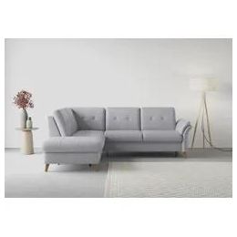 Sit & More Ecksofa SIT & MORE "Göteborg" Sofas Gr. B/H/T: 250cm x 90cm x 226cm, Flachgewebe AMSTERDAM, Ottomane links, mit Bettfunktion-mit Bettkasten, silberfarben (silber) Sitztiefenverstellung und Federkern, wahlweise mit Bettfunktion